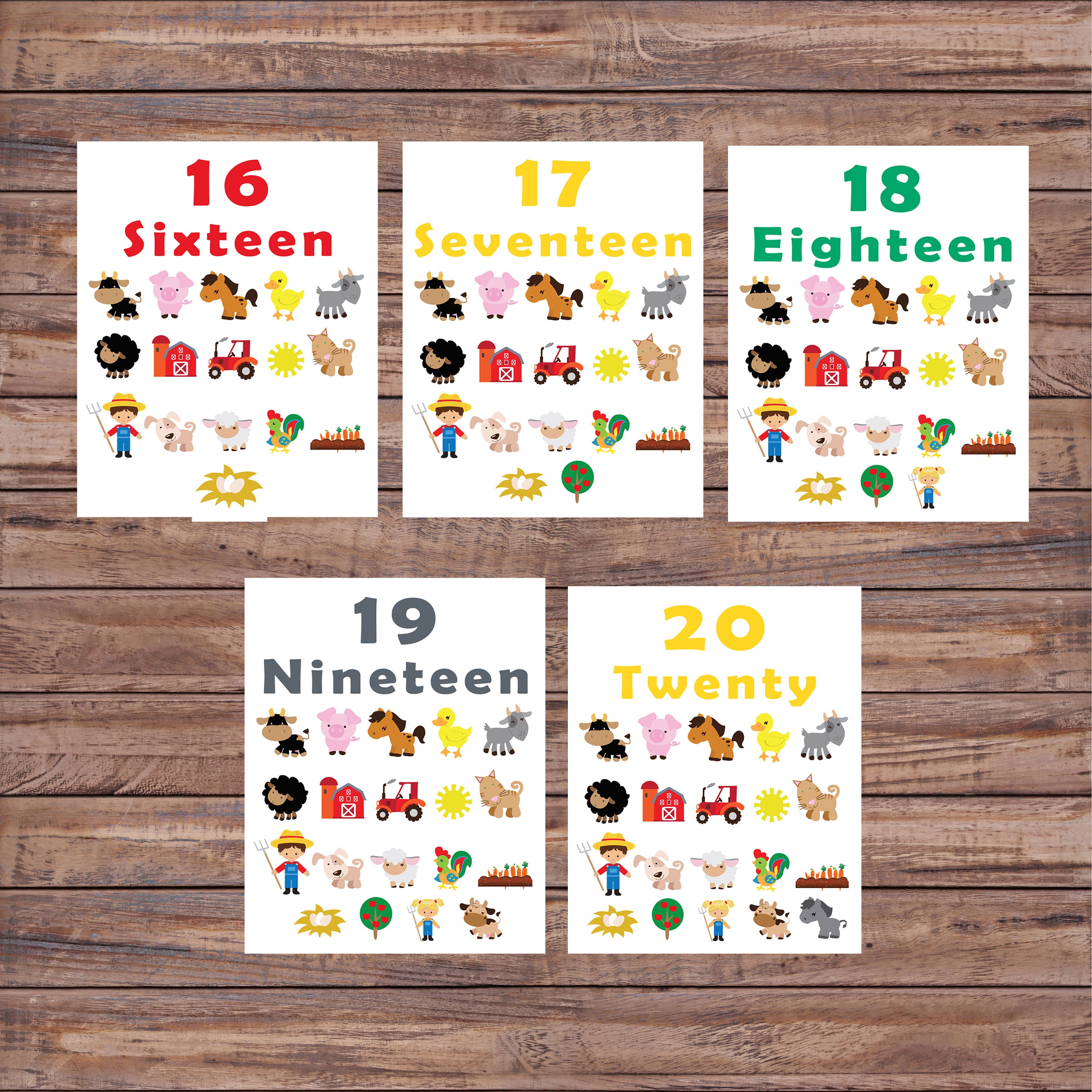 Printable Preschool Flash Cards, Farm Animals Learning Numbers ...
