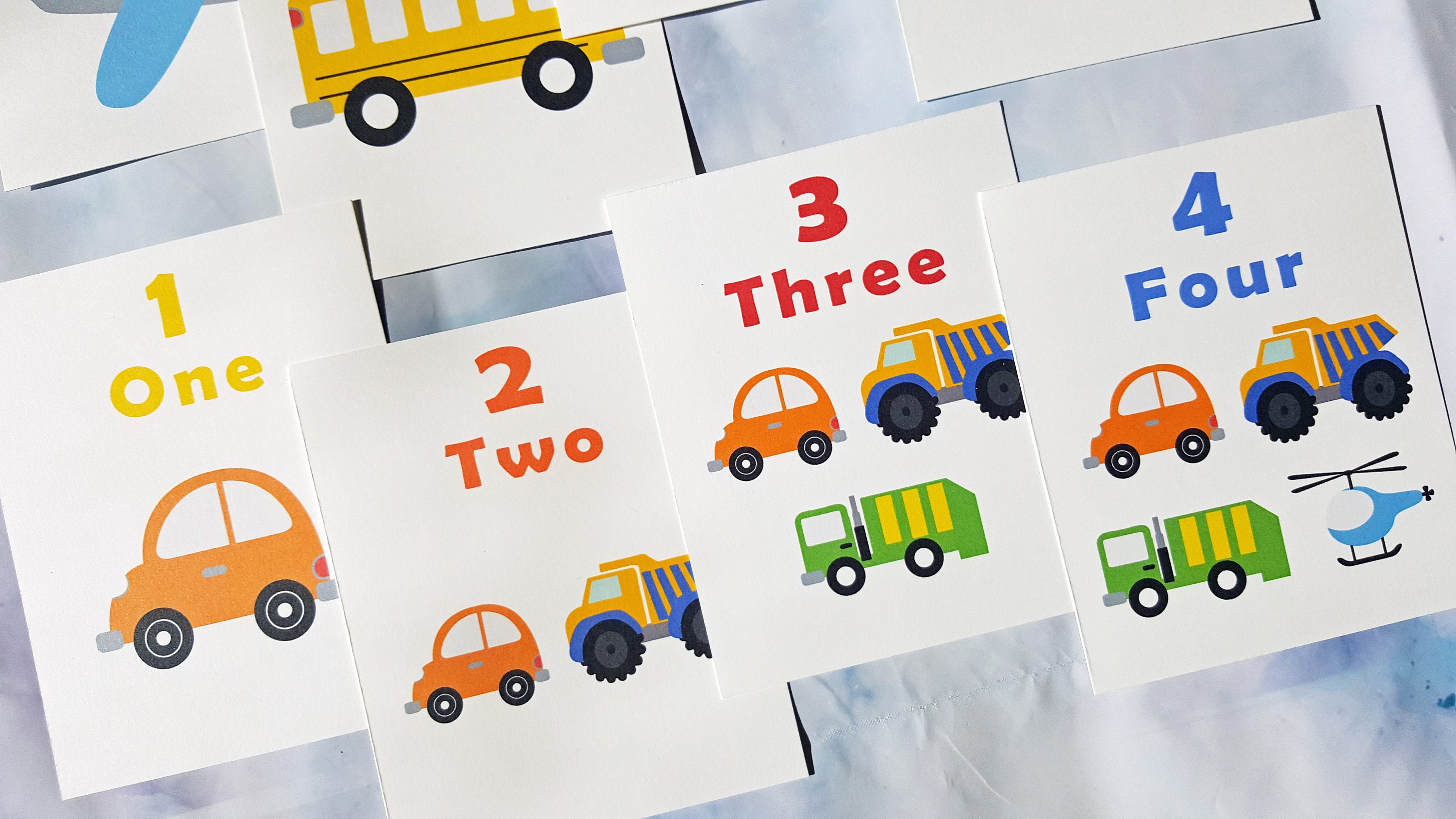 Printable Transportation Wall Art, Cars Number Flash Cards, Educational ...