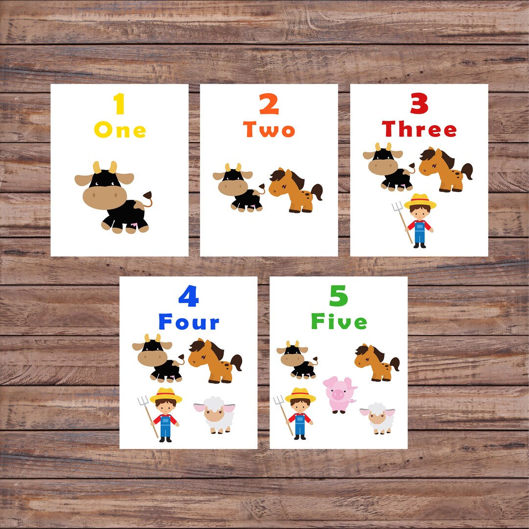 Printable Preschool Flash Cards, Farm Animals Learning Numbers ...
