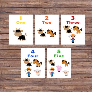 Printable Preschool Flash Cards, Farm Animals Learning Numbers ...