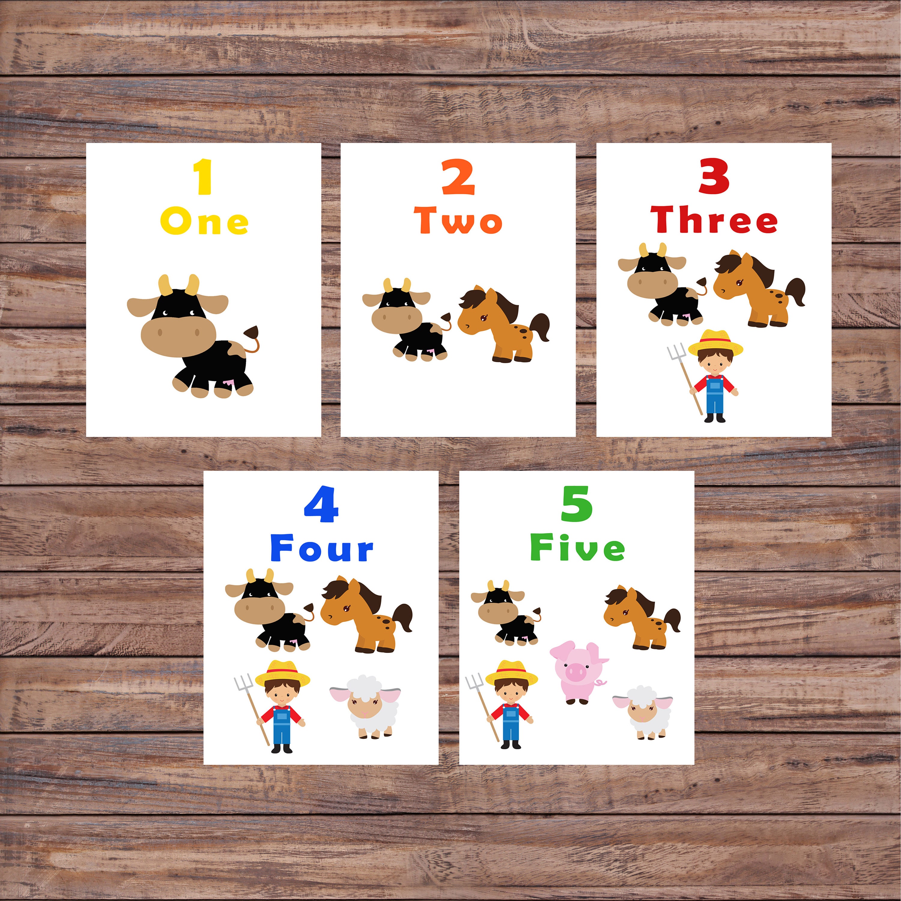 Printable Preschool Flash Cards, Farm Animals Learning Numbers ...