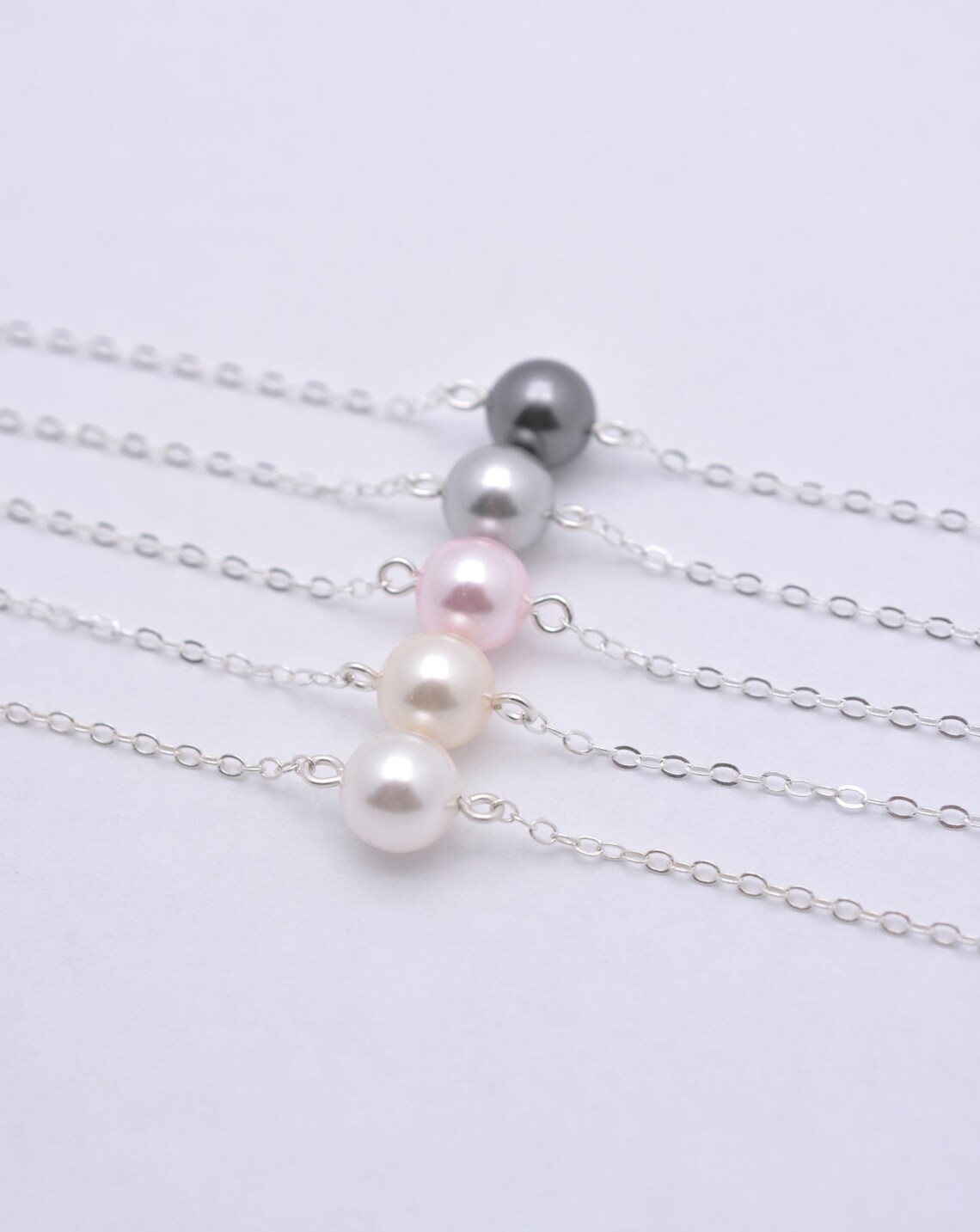 Set of 9 Bridesmaid Floating Pearl Necklaces Single Pearl 925 - Etsy