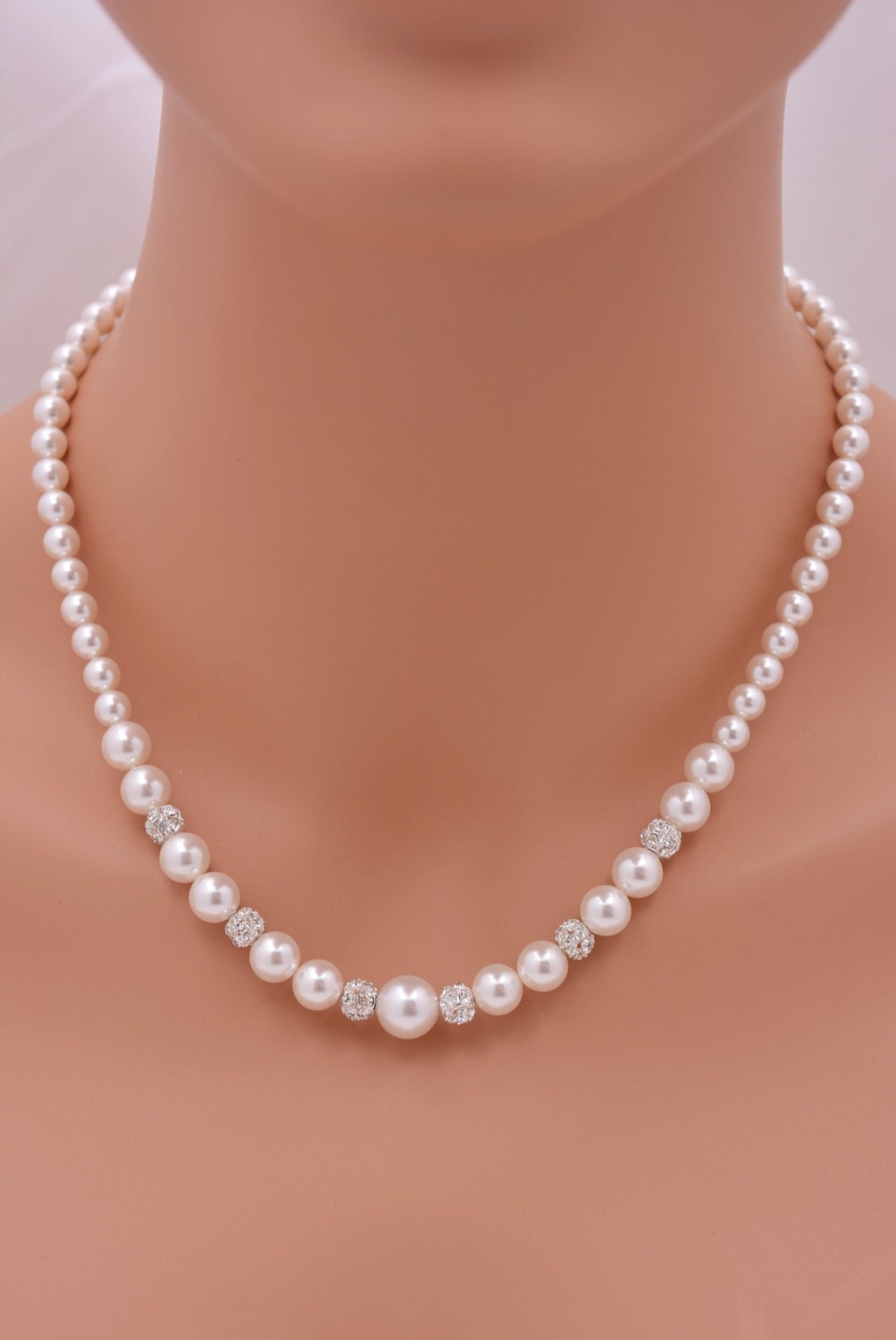 Pearl and Rhinestone Bridal Necklace Full Pearl Strand - Etsy
