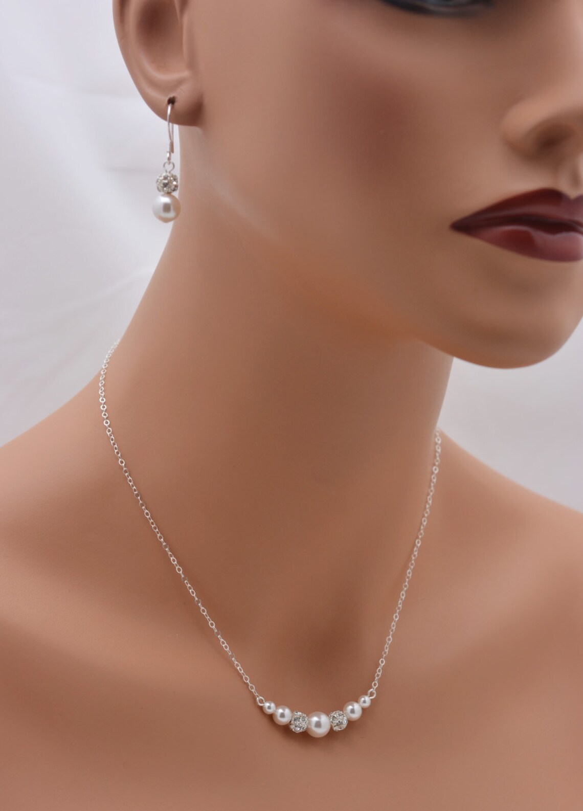 Pearl Bridal Set Pearl and Rhinestone Necklace and Earrings - Etsy