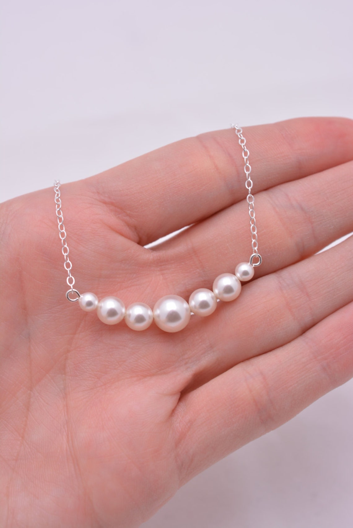 Set of 5 Sterling Silver Necklaces, 5 Bridesmaid Necklaces, 5 Pearl ...