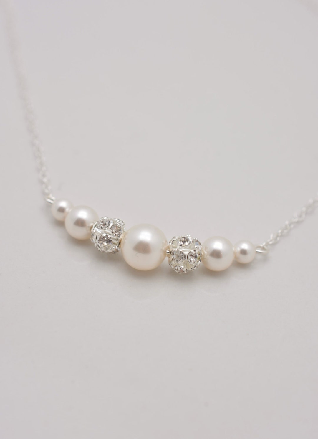 Pearl and Rhinestone Bridal Necklace, Floating Pearl and Crystal ...
