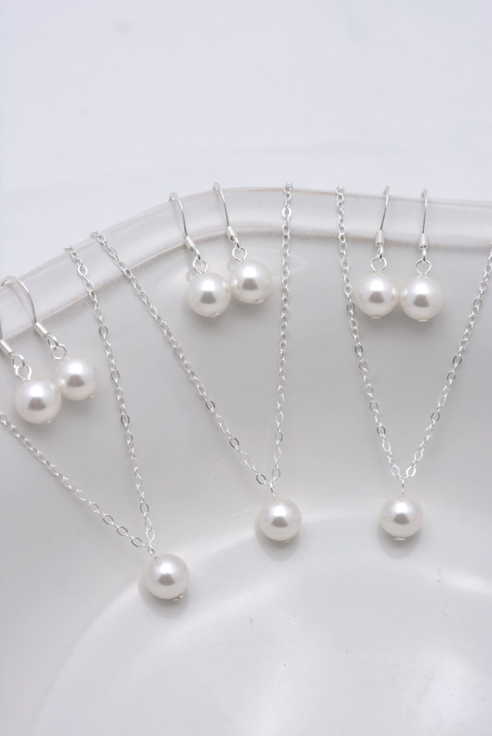 Set Of 6 Bridesmaid Pearl Necklace And Earring Sets 6 Pearl Etsy