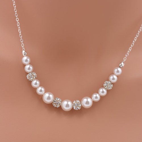 Pearl and Rhinestone Bridal Necklace Floating Pearl and - Etsy