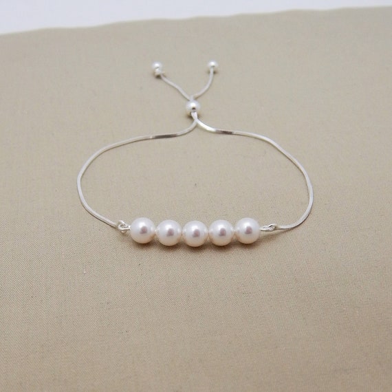 Sterling Silver Adjustable Pearl Bar Bracelet With Sliding | Etsy Canada