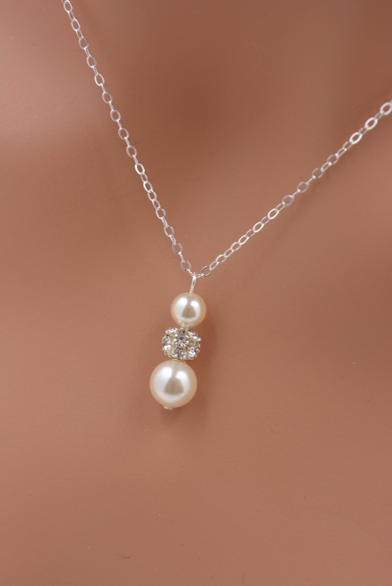 Ivory Pearl and Rhinestone Necklace and Earring Set Cream - Etsy