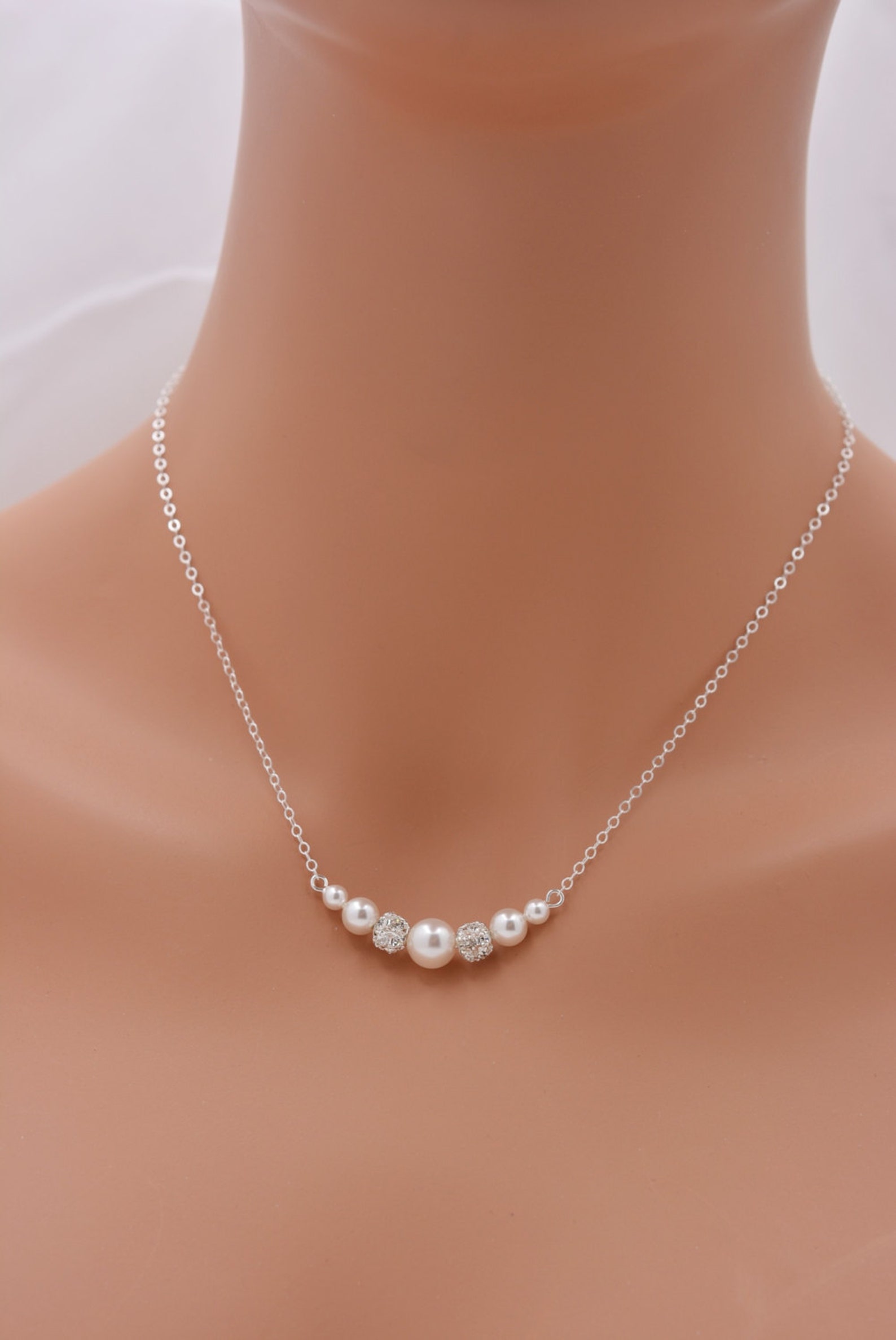 Pearl and Rhinestone Bridal Necklace, Floating Pearl and Crystal ...