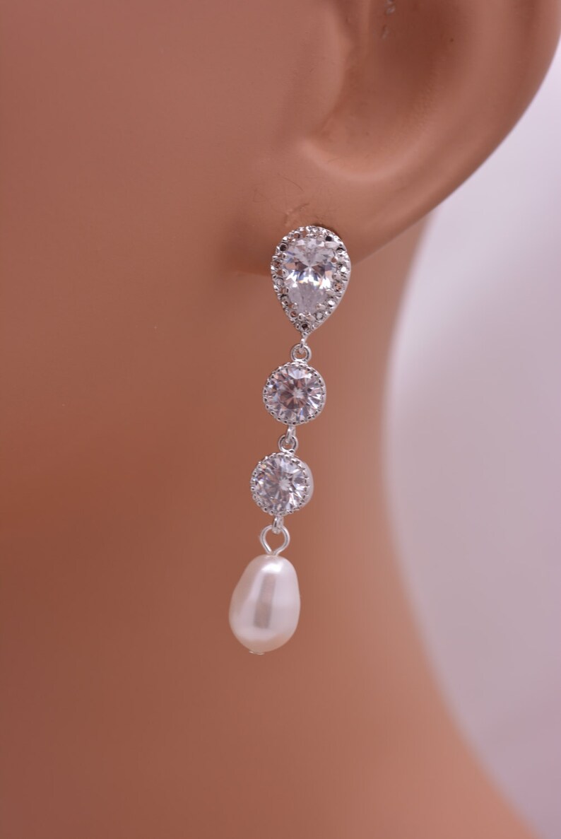 Pearl Bridal Earrings Long Pearl Drop Earrings Pearl and - Etsy