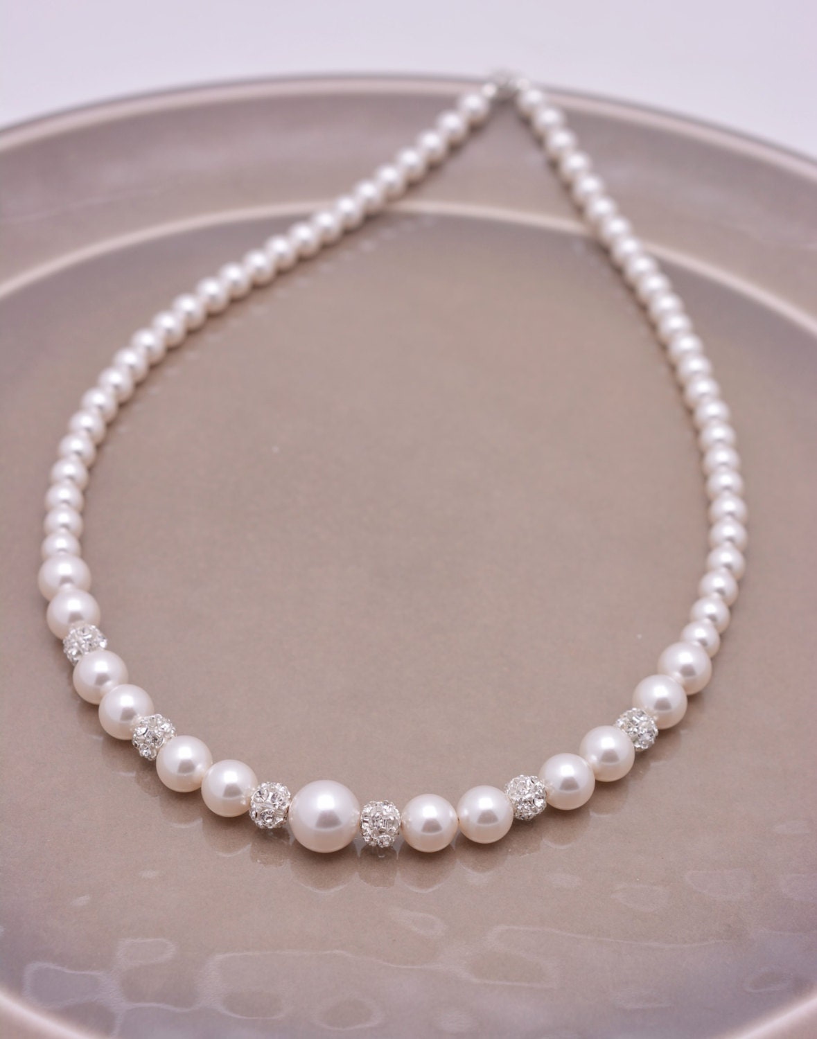 Pearl and Rhinestone Bridal Necklace Full Pearl Strand - Etsy