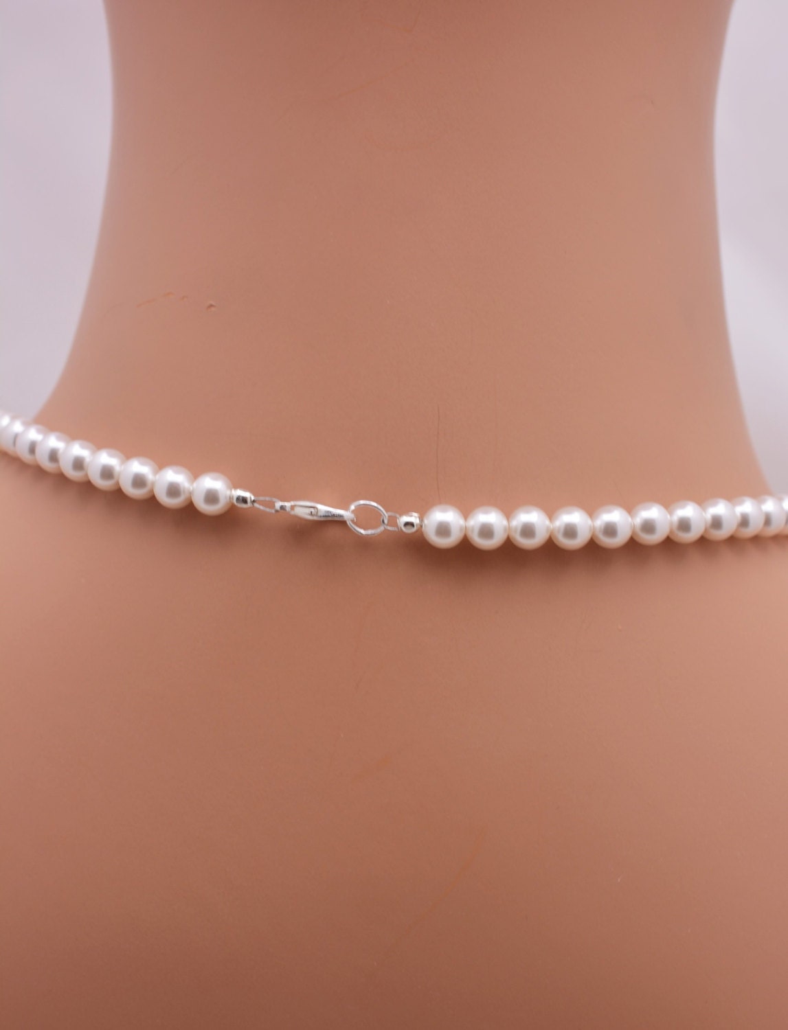 Pearl and Rhinestone Bridal Necklace Full Pearl Strand - Etsy