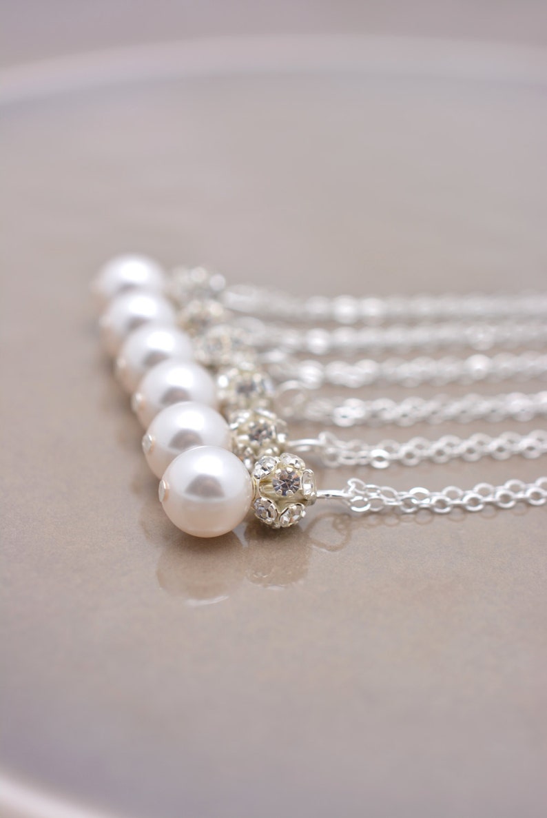 Set Of 6 Bridesmaid Necklaces Pearl And Rhinestone Necklaces Etsy