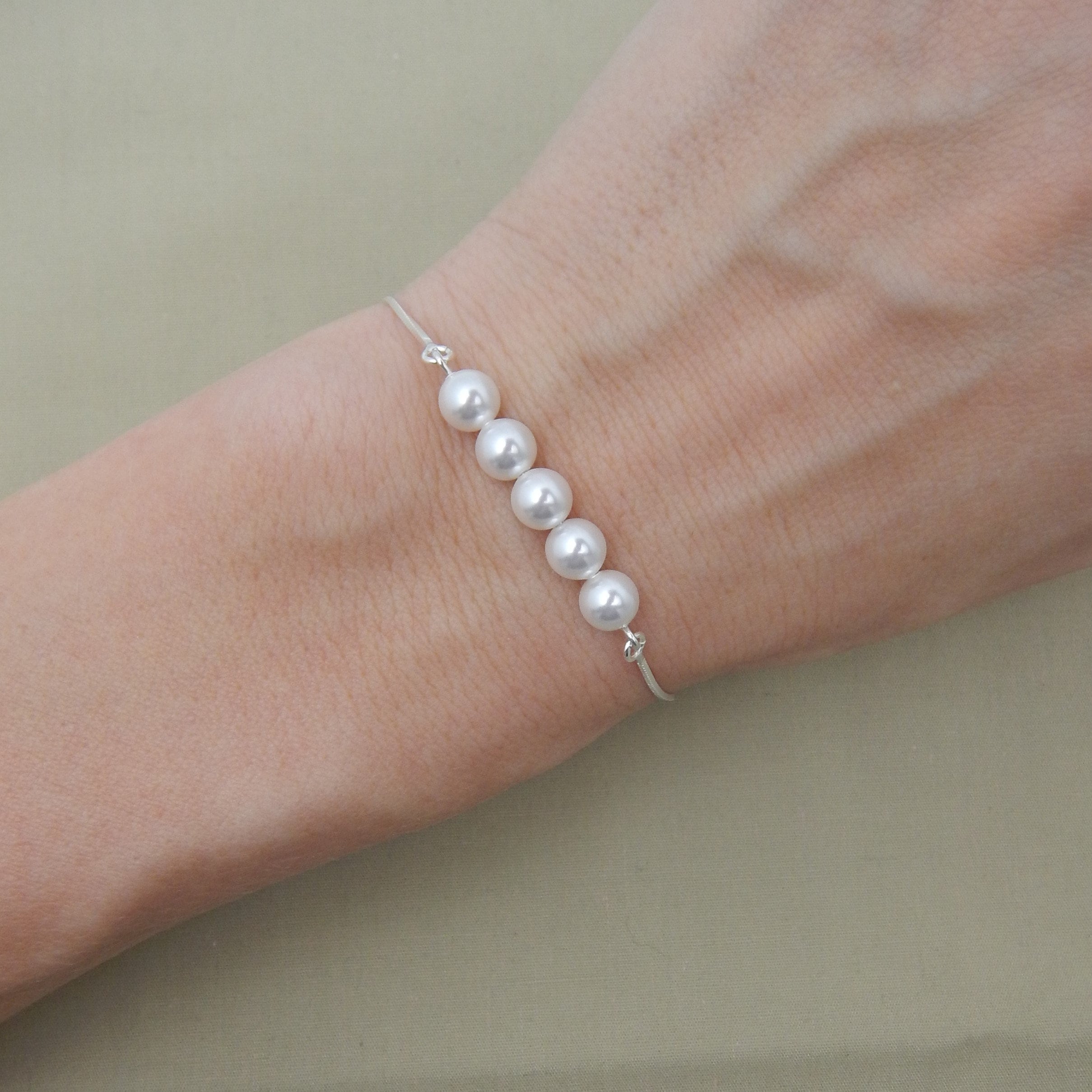 Sterling Silver Adjustable Pearl Bar Bracelet With Sliding - Etsy Canada