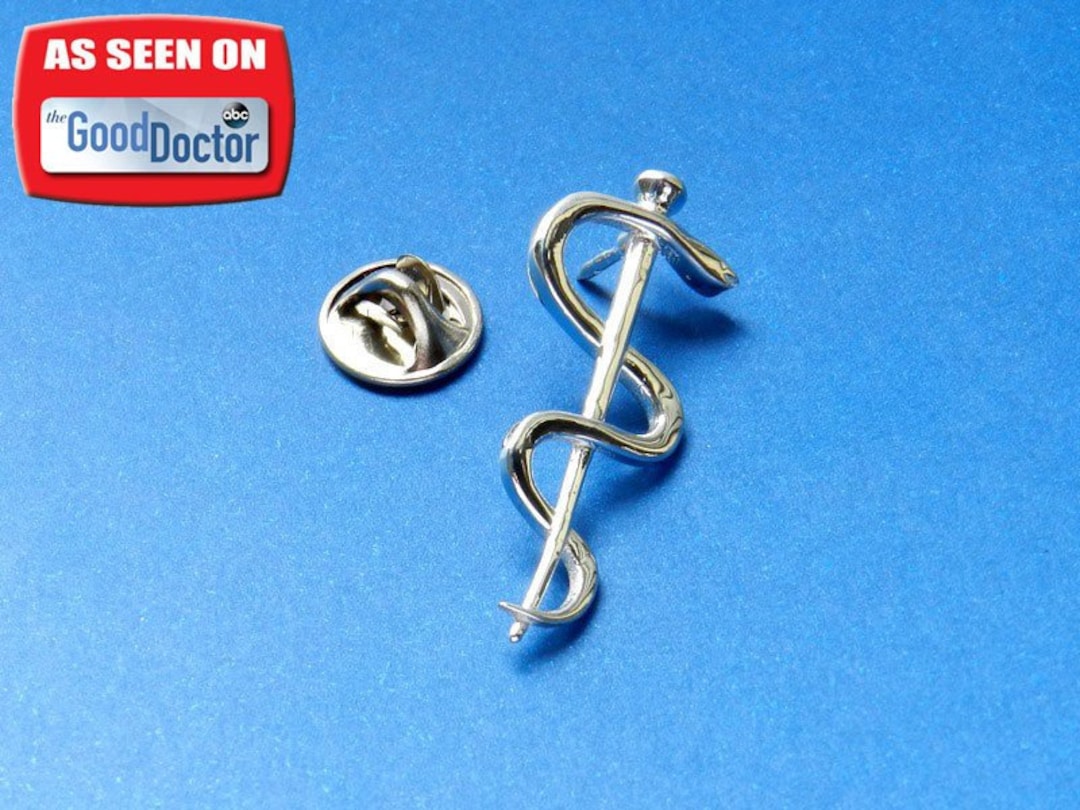 Sterling Silver Rod of Asclepius Pin, the Good Doctor Lapel Pin - Etsy