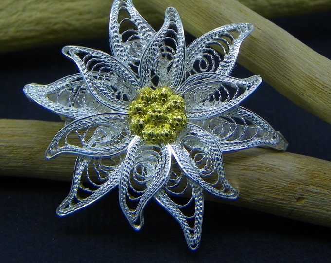 Edelweiss Brooch, Silver Filigree Made in Italy - Etsy