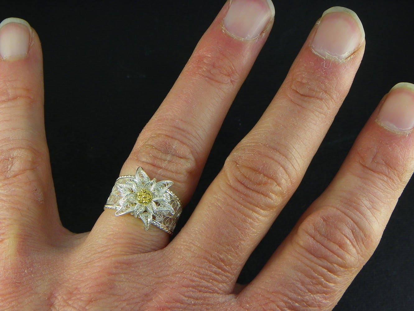 Edelweiss Ring Silver Filigree Made in Italy - Etsy