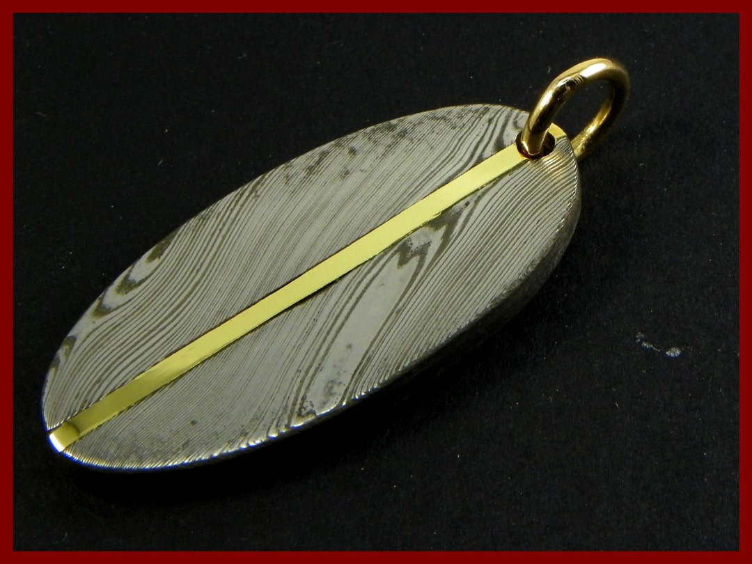 Pendant in Steel and Gold 18KT Damascus - Made in Italy - Etsy