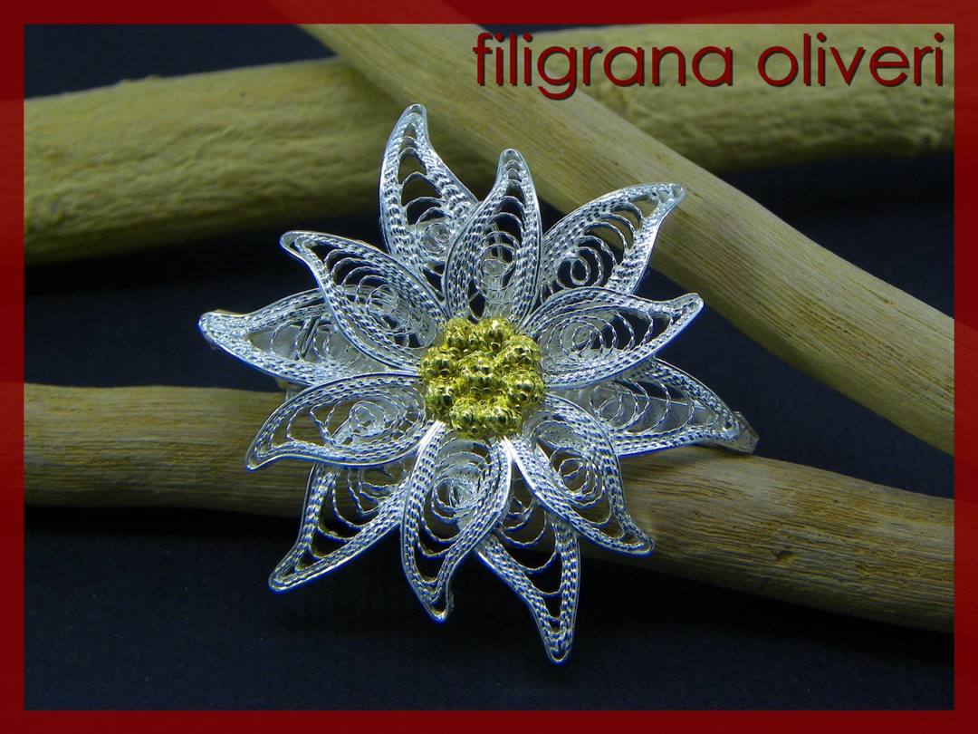 Edelweiss Brooch, Silver Filigree - Made in Italy - Etsy