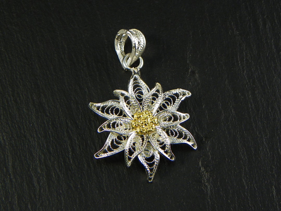 Edelweiss Pendant , Silver Filigree Made in Italy - Big Size - Etsy