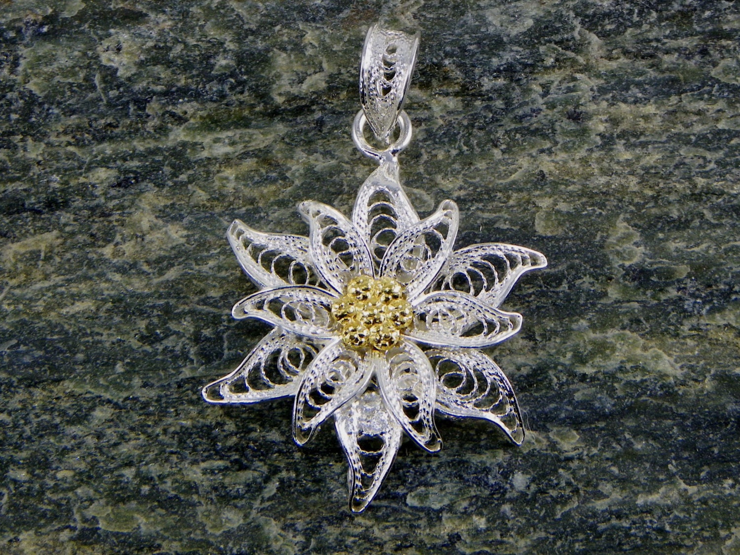 Edelweiss Pendant Silver Filigree Made in Italy Big Size - Etsy