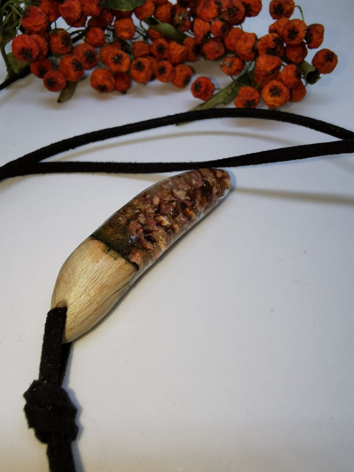 Collar de madera, collar hecho a mano, flores naturales secas, collar ...