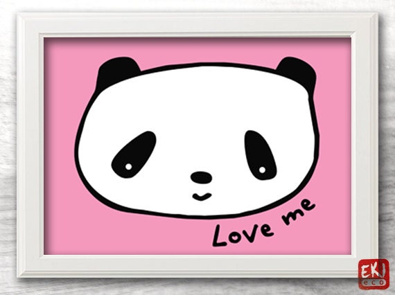 Items similar to Love Panda Pink Eco A4 Matt Poster Free Worldwide ...