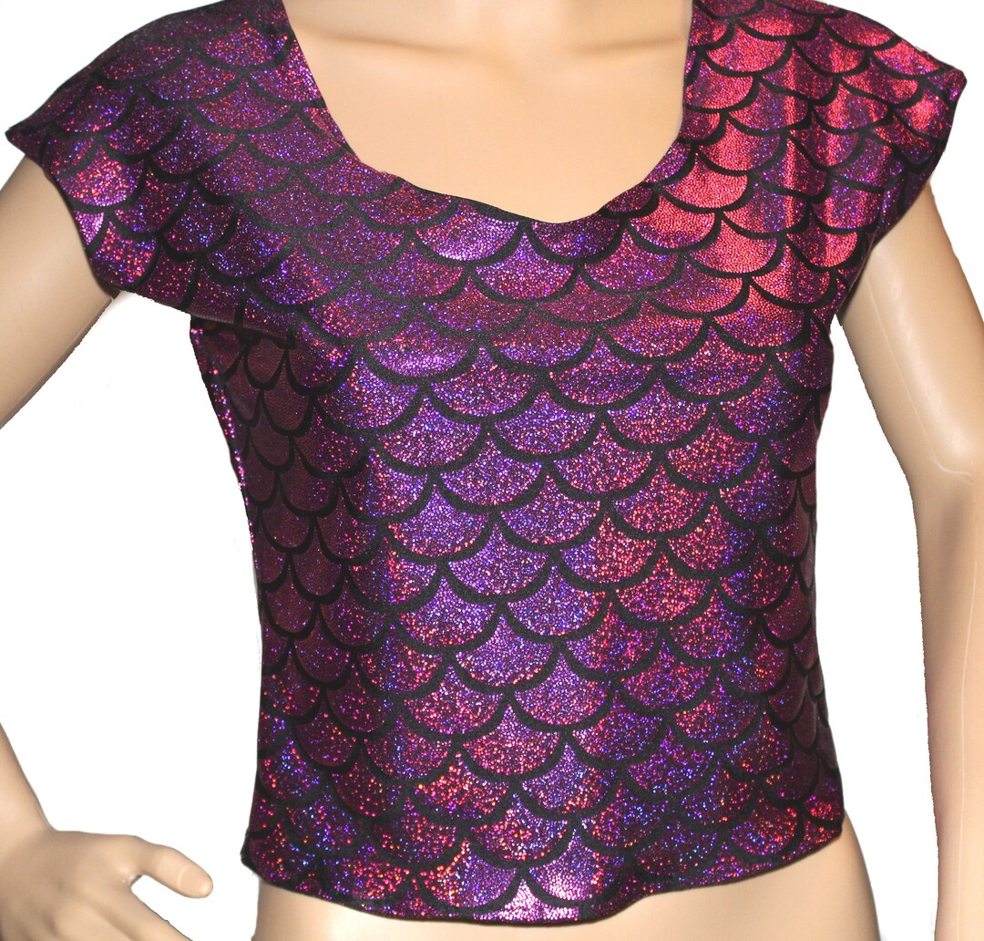 Mermaid Cap Sleeved Crop Top, Festival Clothes, Sexy Mermaid Top, Shiny ...