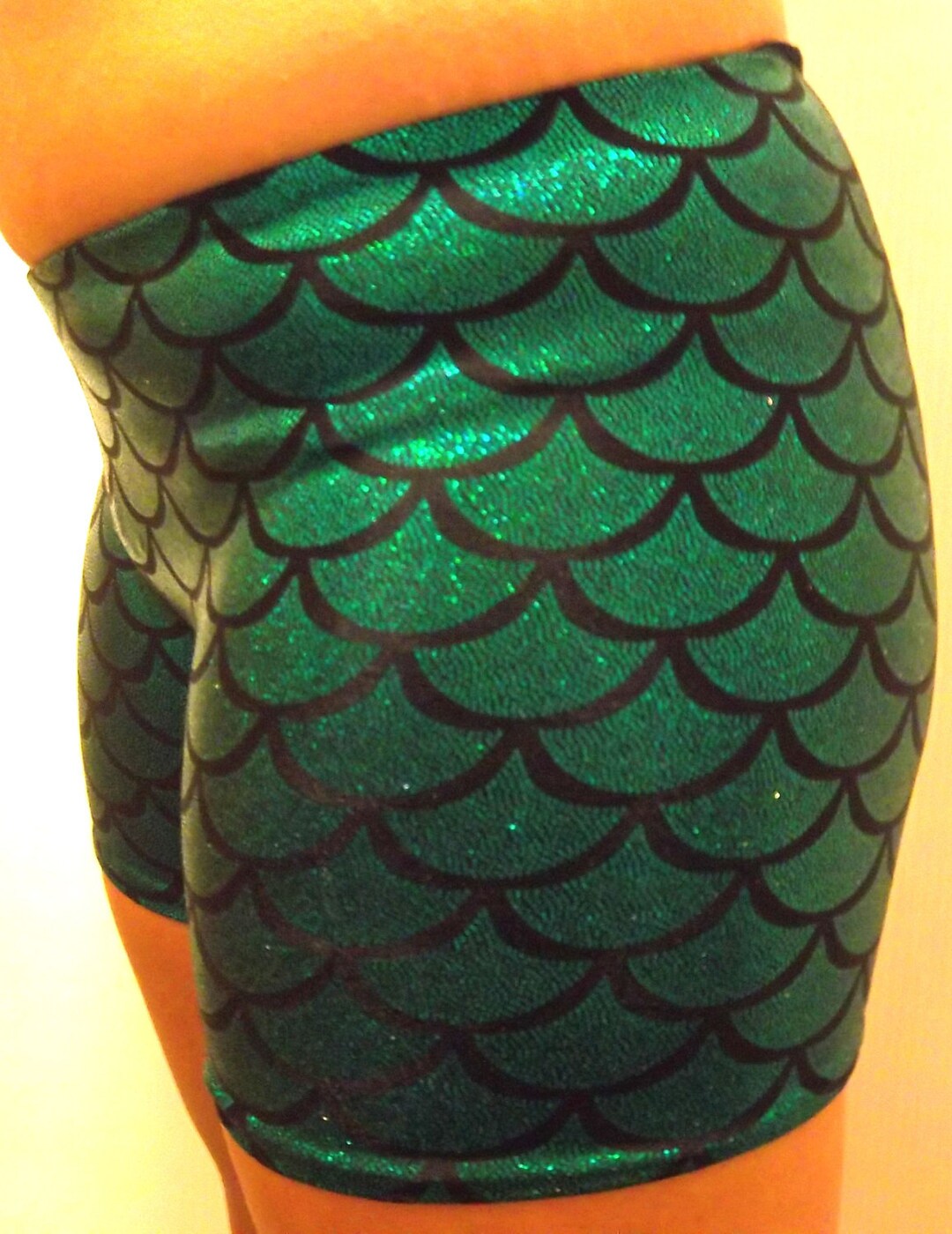 Green (on Black) Holographic Mermaid Shorts, Vollyball Spendex Shorts ...