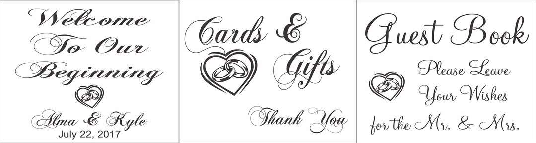 Trio of Vinyl Decals, 3 Wedding Sign Decals, DIY Wedding Sign, Make ...