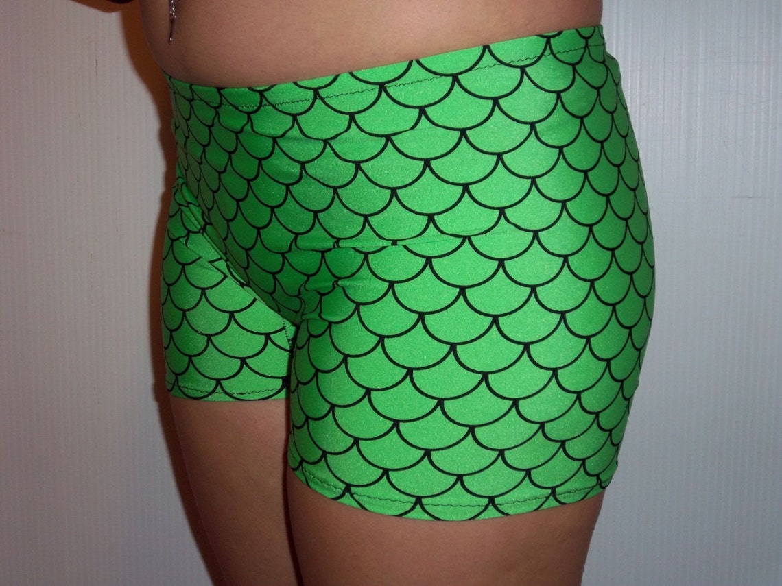 Youth Green Mermaid Spandex Shorts, Cheer Shorts, Spandex Dance Shorts ...