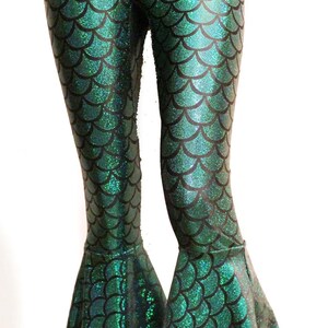 Mermaid Bell Bottom Flares, Flared Holographic Mermaid Leggings ...