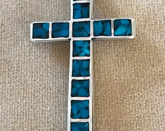 Stamped Sterling Silver Isleta Cross Pendant on Fluted Bead Navajo ...