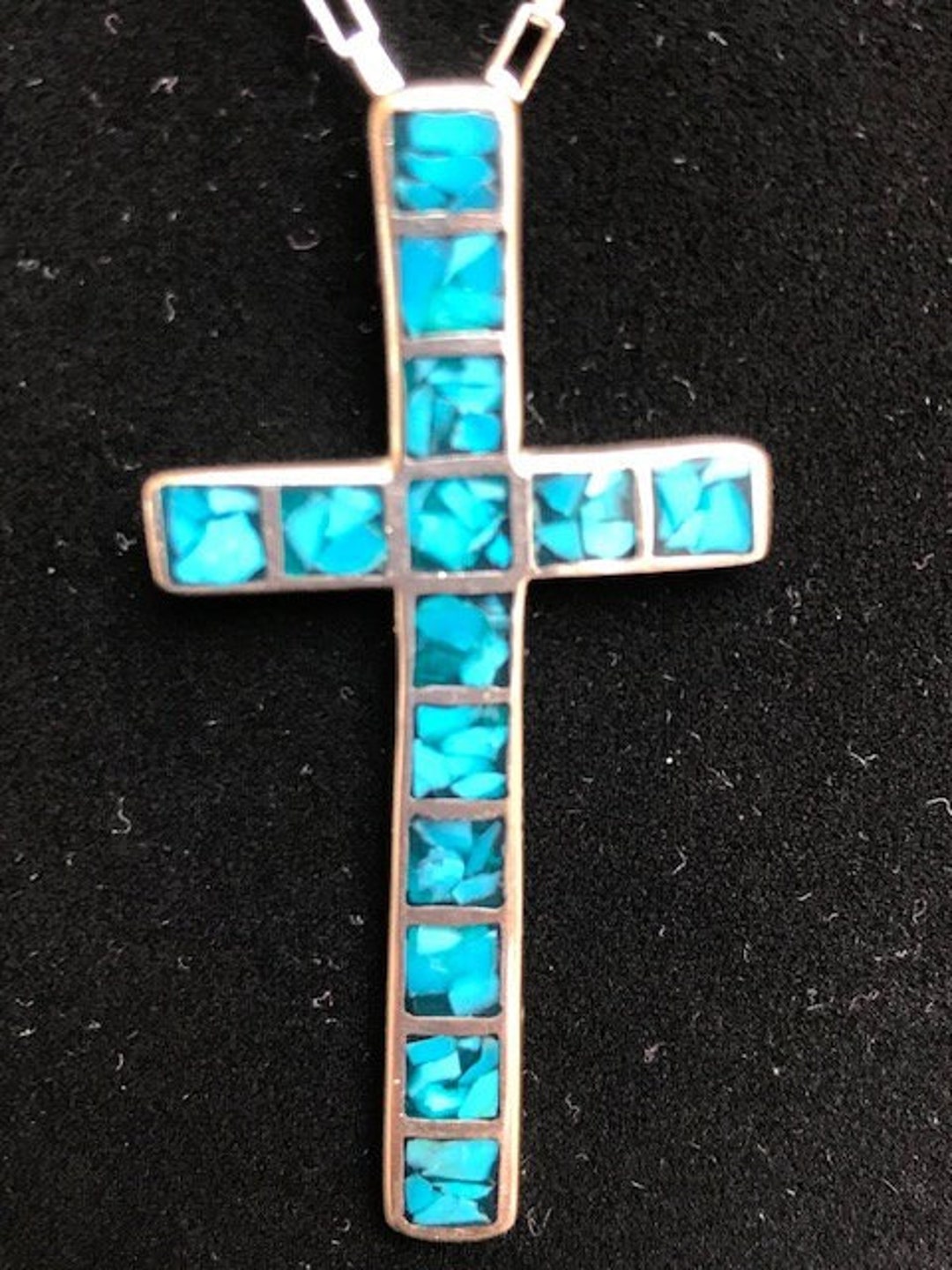 Natural Blue Turquoise Cross With Chain. - Etsy