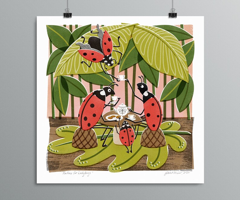Teatime Fo Ladybugs - Bug Poster Series - Ladybug Illustration, Kid's ...