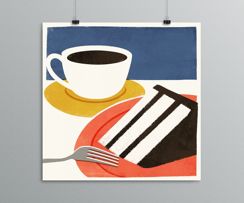 Kitchen Art - Cake and Coffee - Cafe Art, Piece of Cake, Cup of Coffee ...
