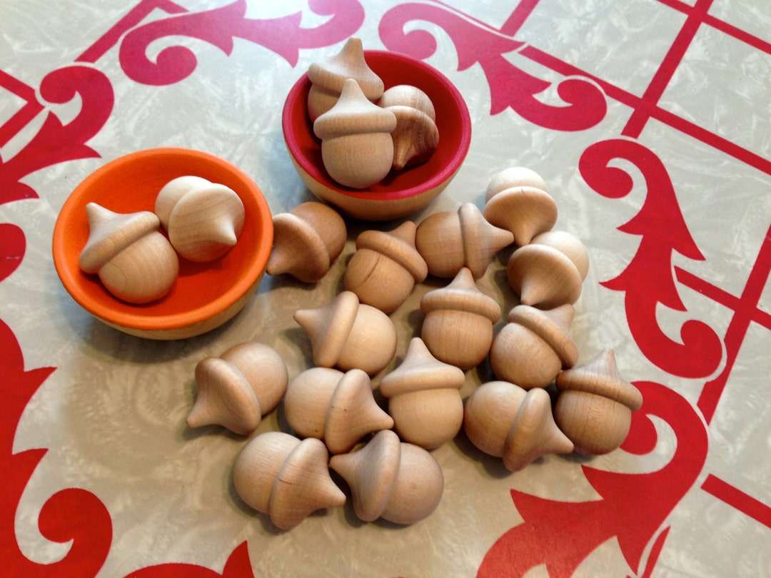 20 Wooden Acorns Unfinished or With Natural Beeswax Finish - Etsy