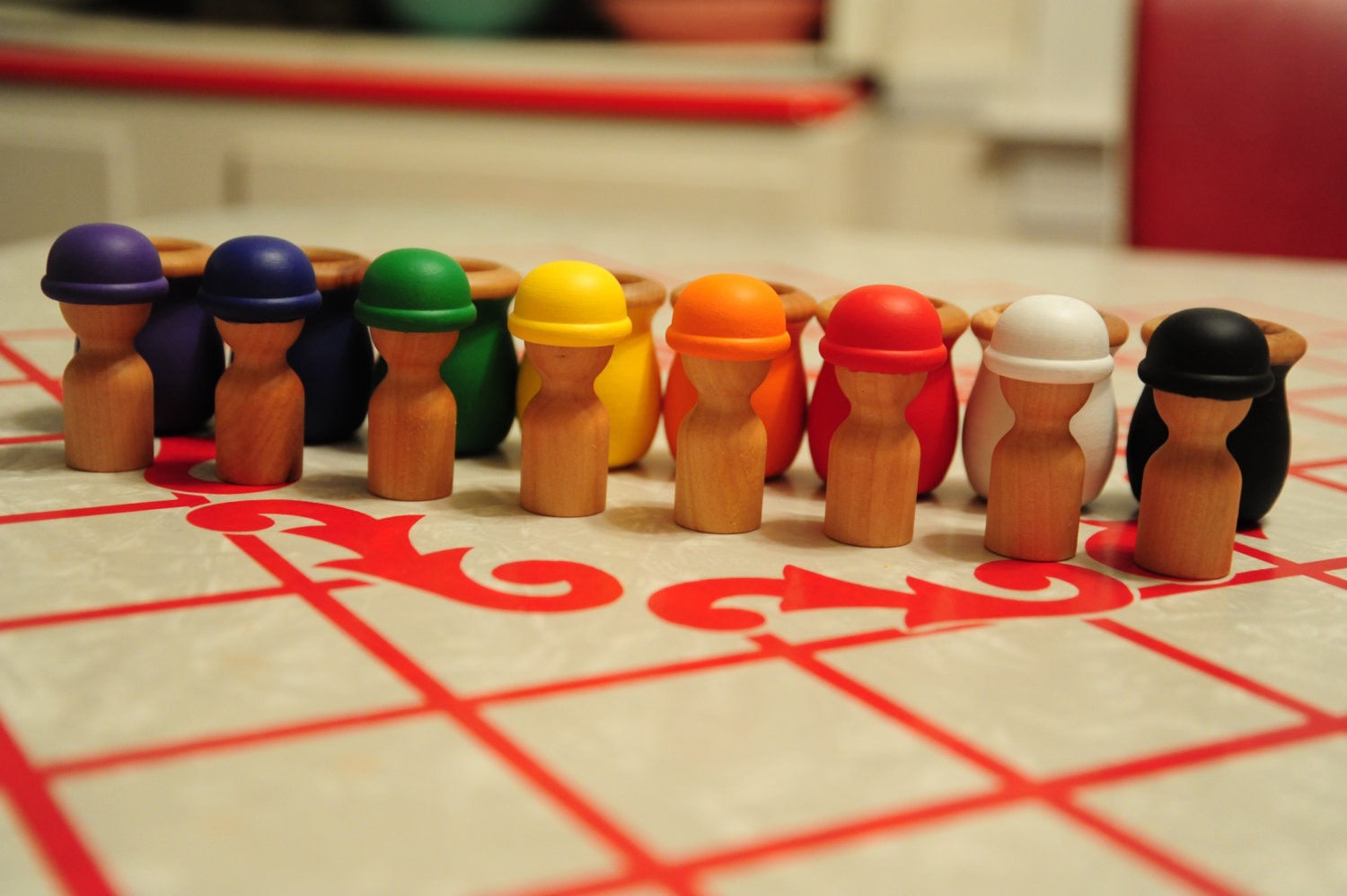 16 Piece Waldorf Toy Wooden Rainbow Peg Dolls and Cups Montessori ...