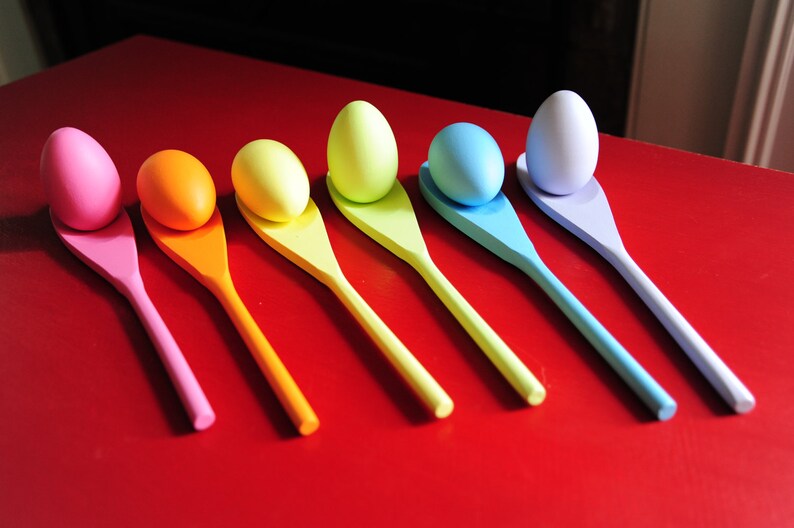 Wooden Pastel Rainbow SPOONS (ONLY)- for Spoon & Egg Balancing Game ...