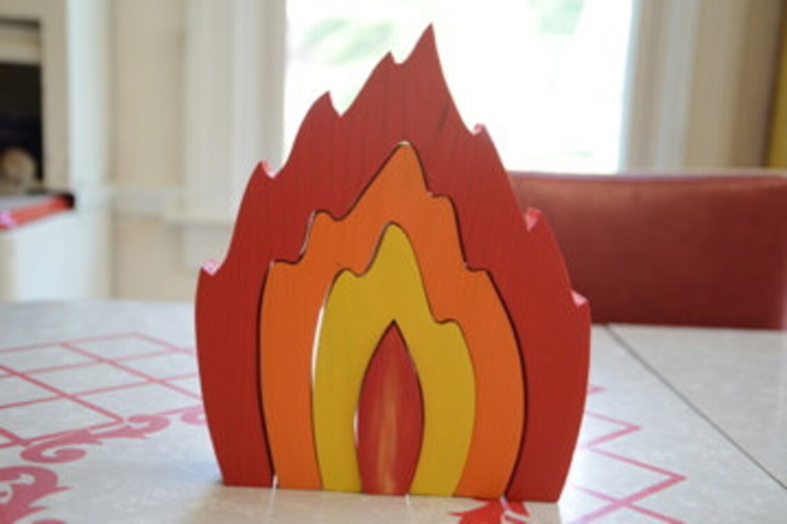 LARGE FIRE STACKER Set Wooden Elements Nesting Stacking Toy, Fire ...
