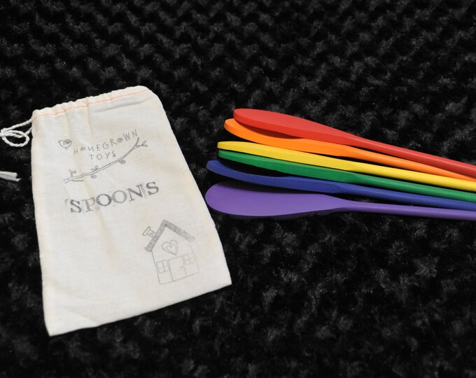 Wooden Rainbow SPOONS (only)-for Spoon & Egg Balancing Game, Sorting ...