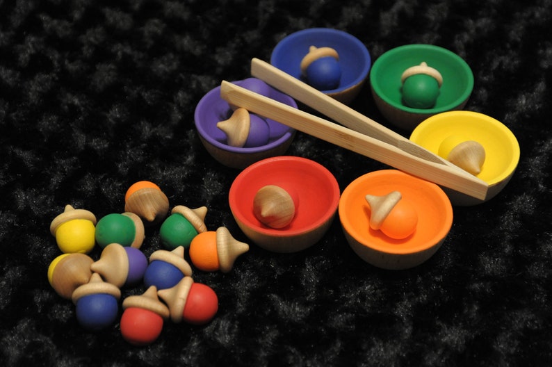 Back to School / Set of Rainbow Sorting Acorns, Bowls & a Tong ...