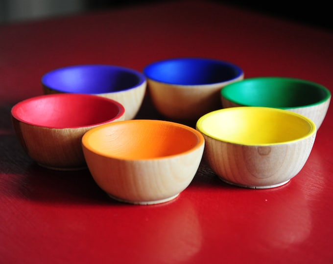 Rainbow Wooden Sorting Bowls - Educational Montessori Waldorf Toys ...