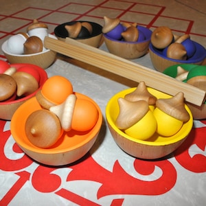 Set of 24 Rainbow Sorting Acorns and 8 Bowls , Educational Toy ...