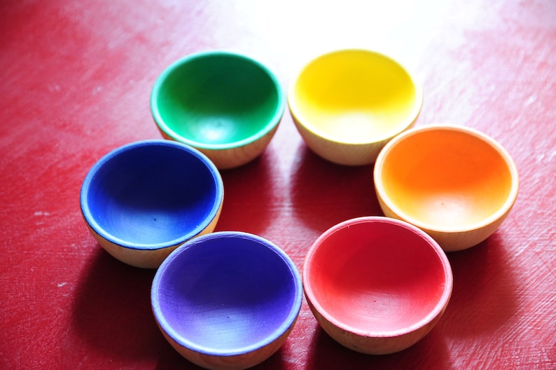 Rainbow Wooden Sorting Bowls - Educational Montessori Waldorf Toys ...