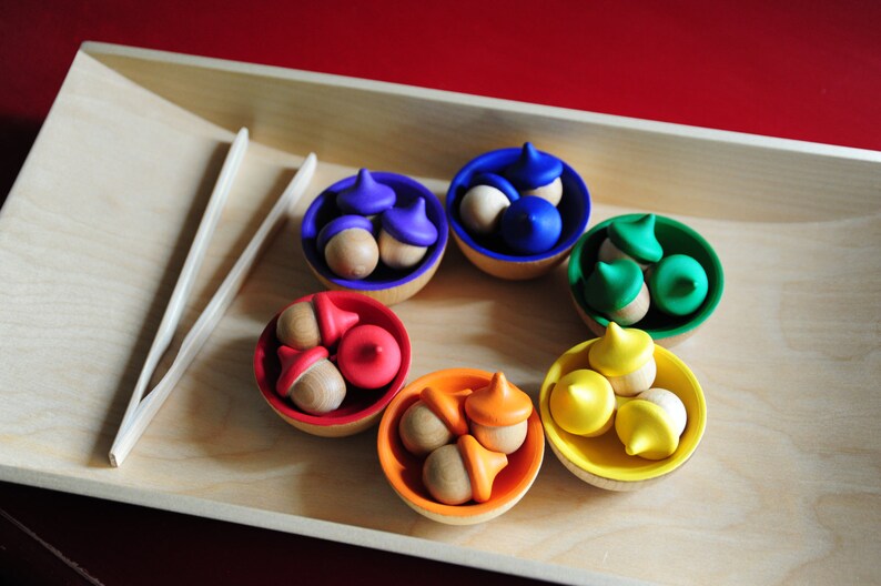 Rainbow Wooden Sorting Bowls - Educational Montessori Waldorf Toys ...
