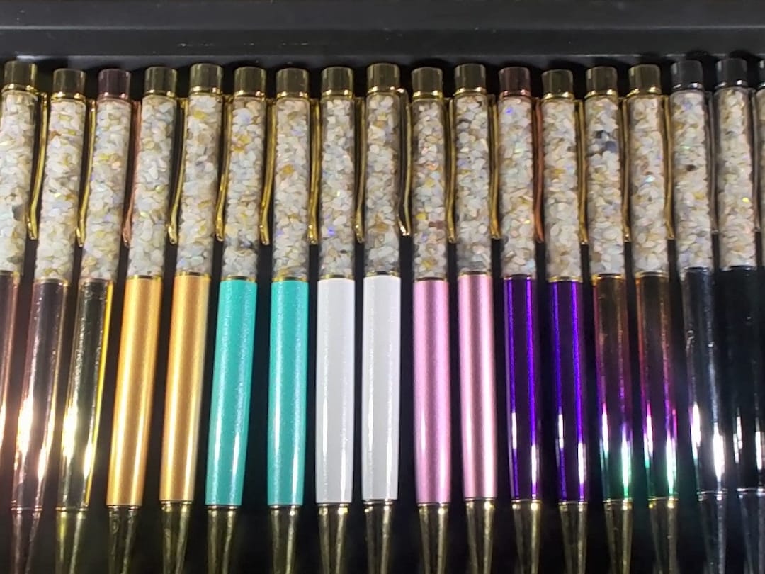 Genuine Natural Sparkling Opal Pens With Felt Case, October Birth Stone ...