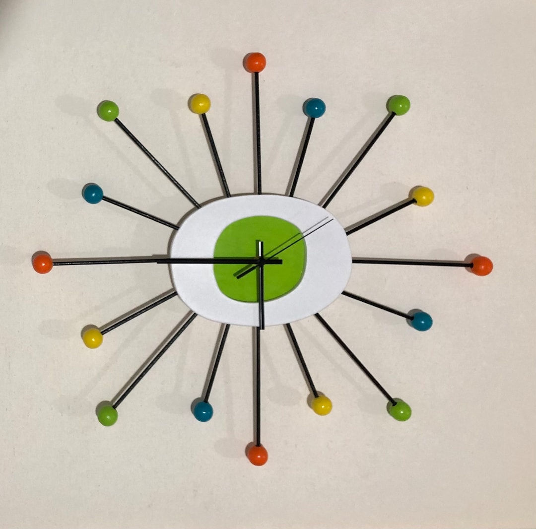 Lime Green Starburst Wall Clock: Mid Century Modern Atomic Decor - Etsy
